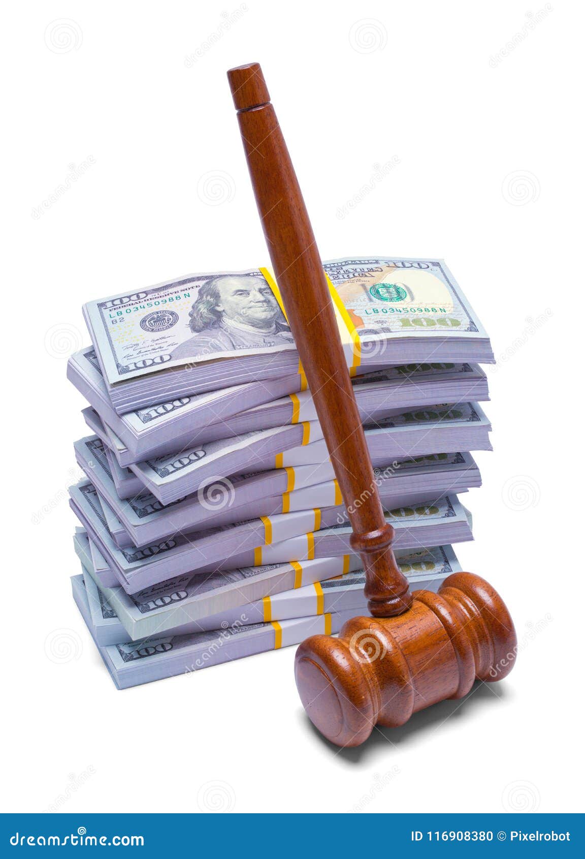 Gavel and Stack of Money stock photo. Image of bills - 116908380