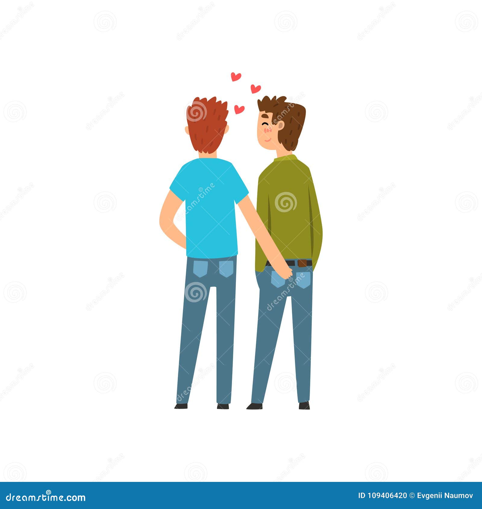 Gay Couple Lgbt Men In Love Back View Cartoon Vector Illustration