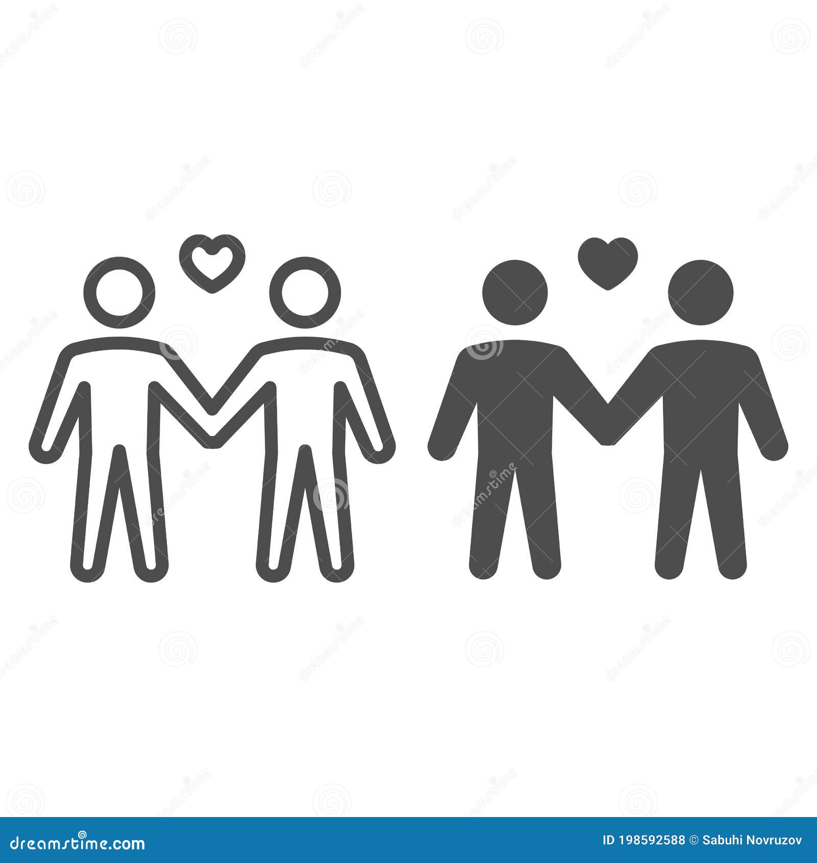 Gay Couple Line And Solid Icon Lgbt Concept Two Men With Heart Sign