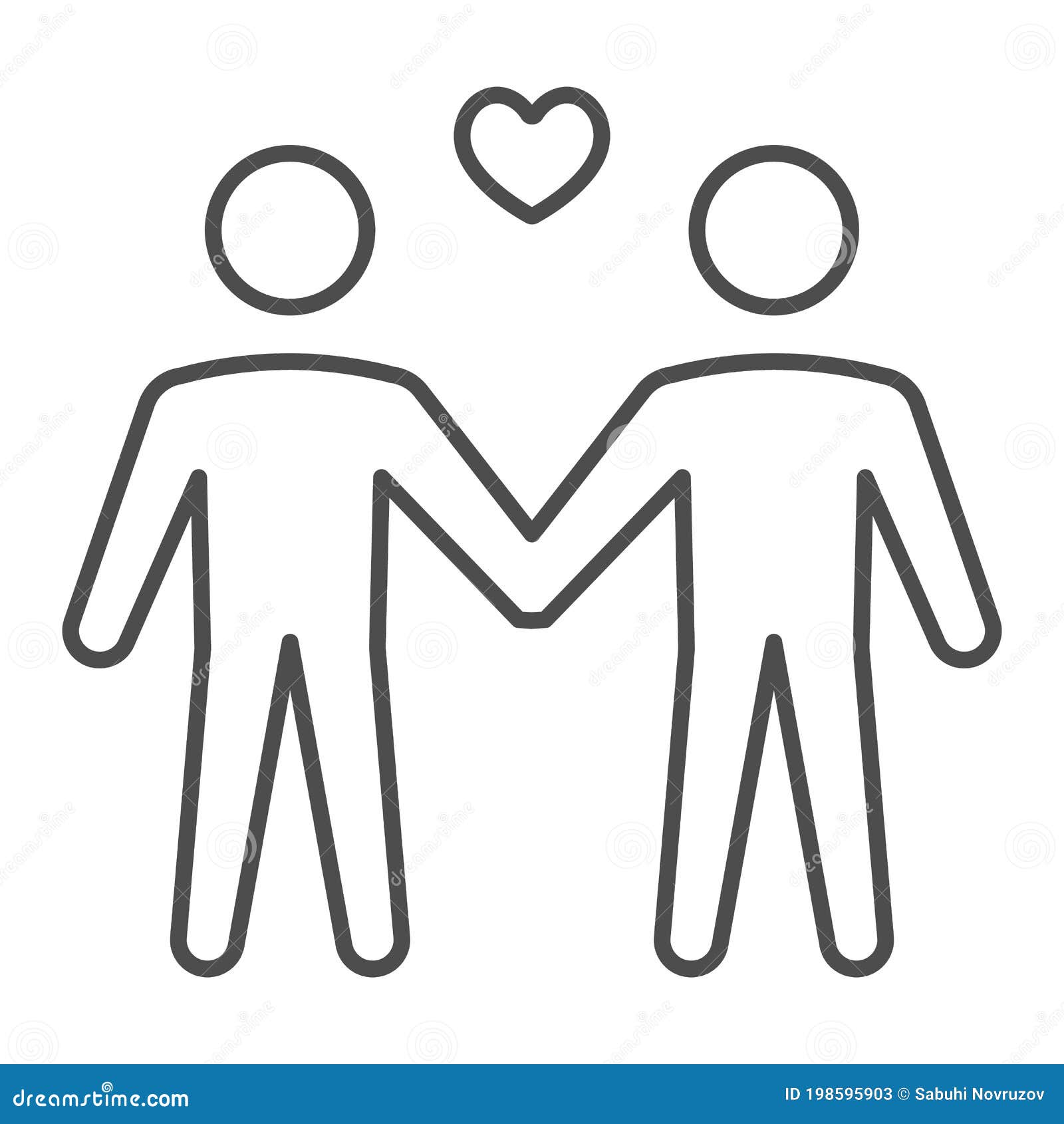 Gay Couple Thin Line Icon Lgbt Concept Two Men With Heart Sign On