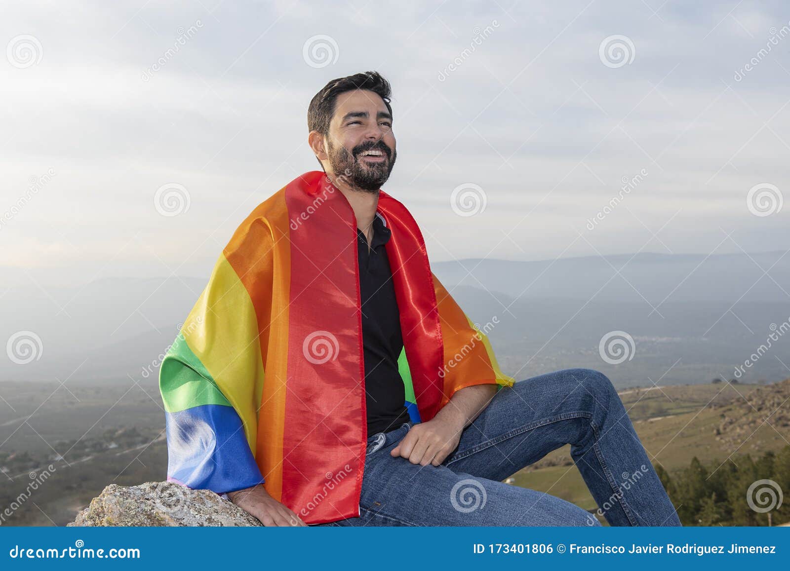 Gay Laughing Sitting with a Gay Flag Stock Photo - Image of attractive ...