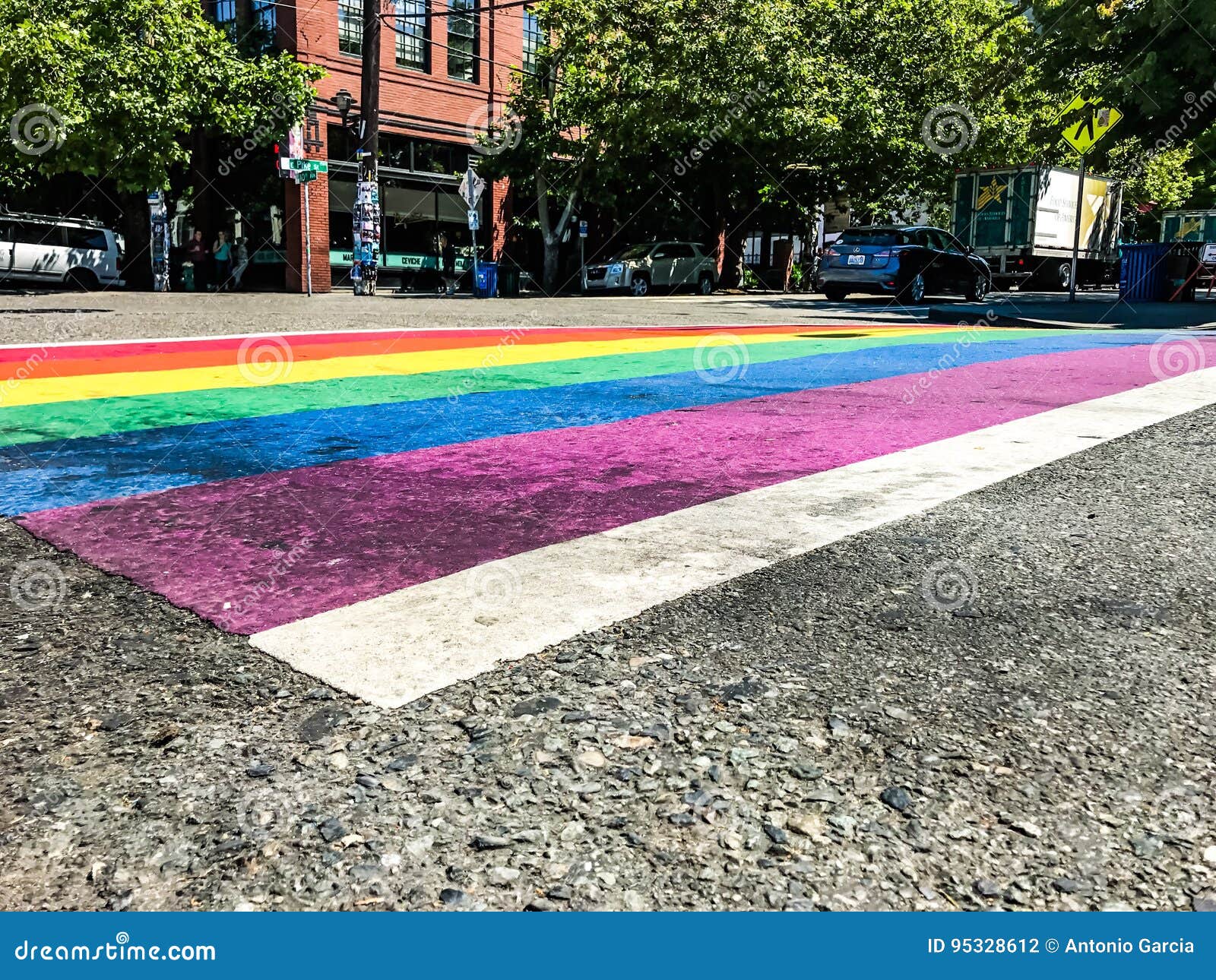 Gay pride flag crosswalk editorial photography. Image of urban - 95328612