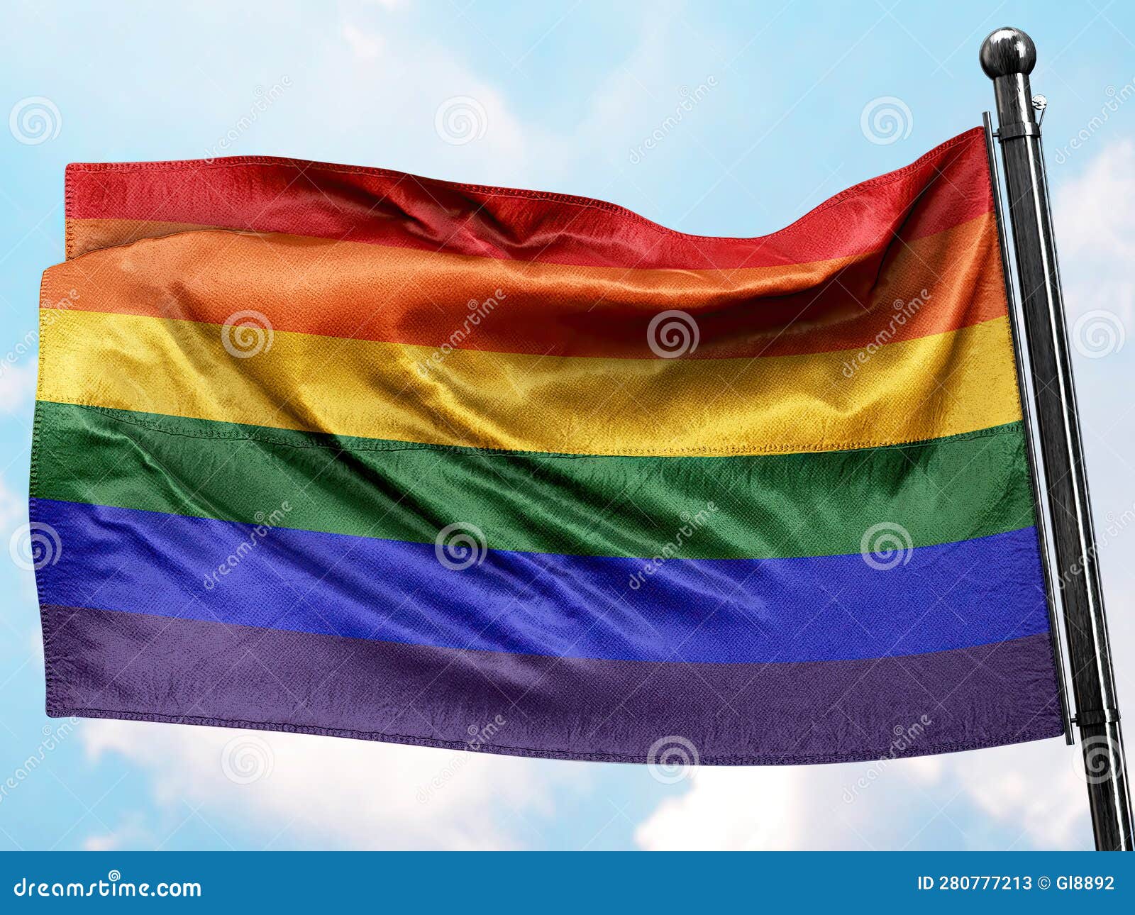 Gay Pride Flag Waving In The Cloudy Sky Stock Illustration