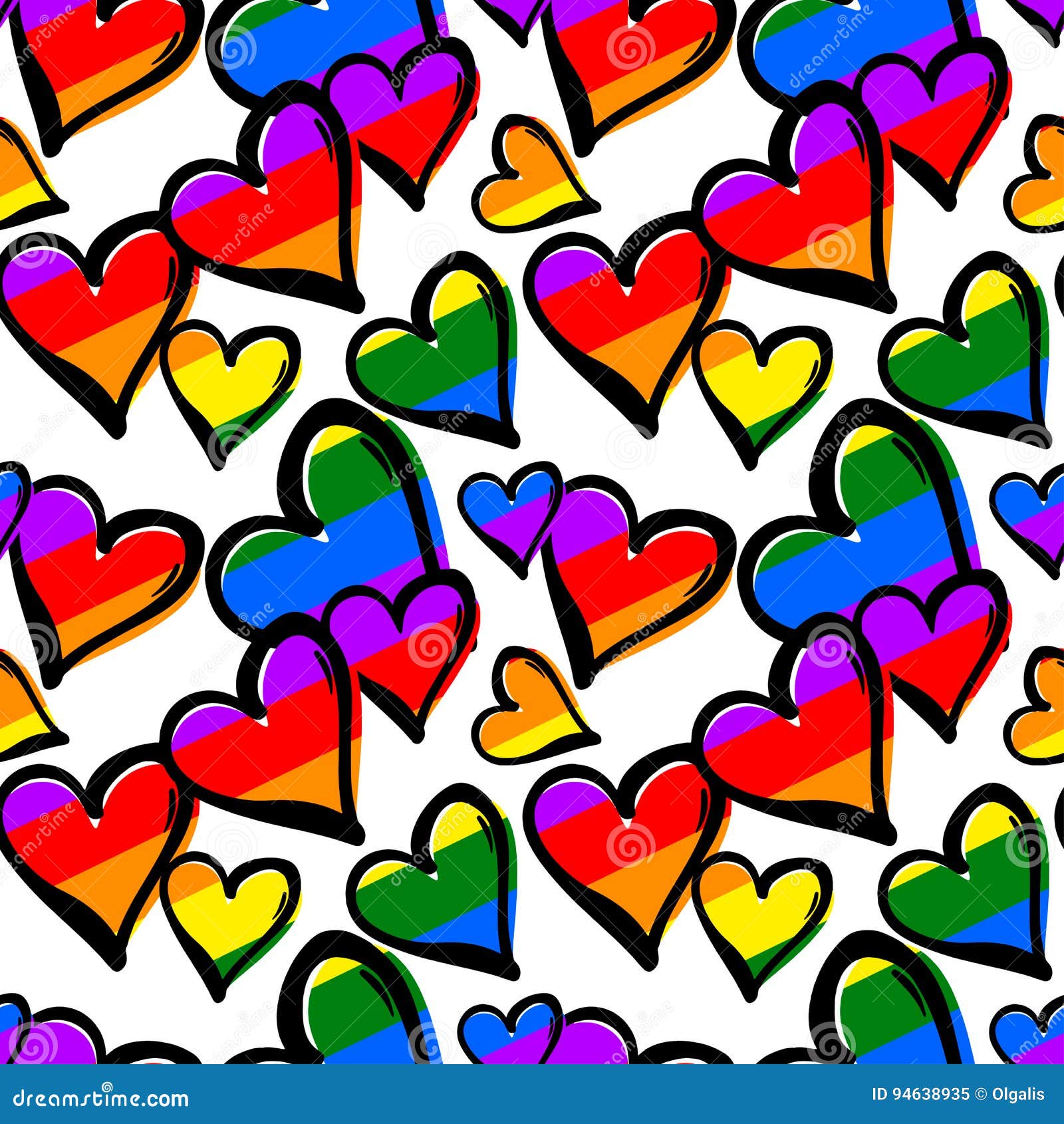 Gay Pride Rainbow Colored Hearts Seamless Pattern Stock Illustration