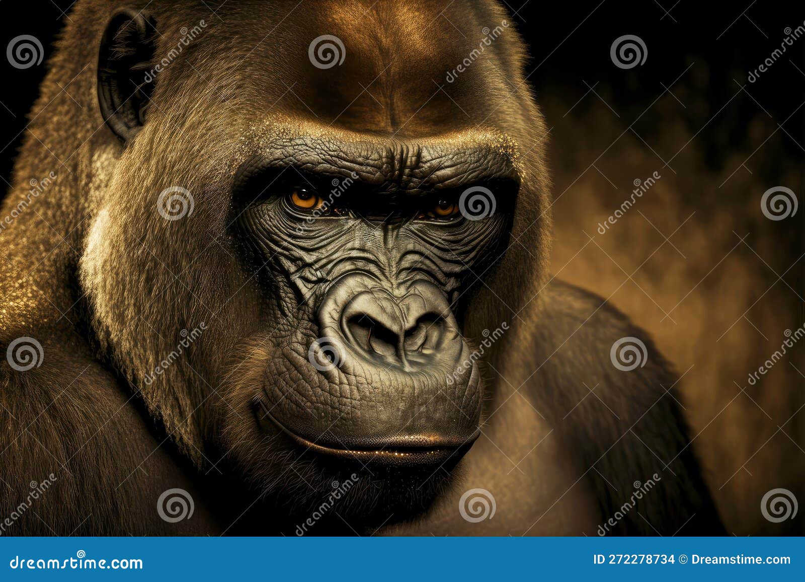 Gaze of Brooding Gorilla with Shiny Muzzle and Light Eyes Stock ...