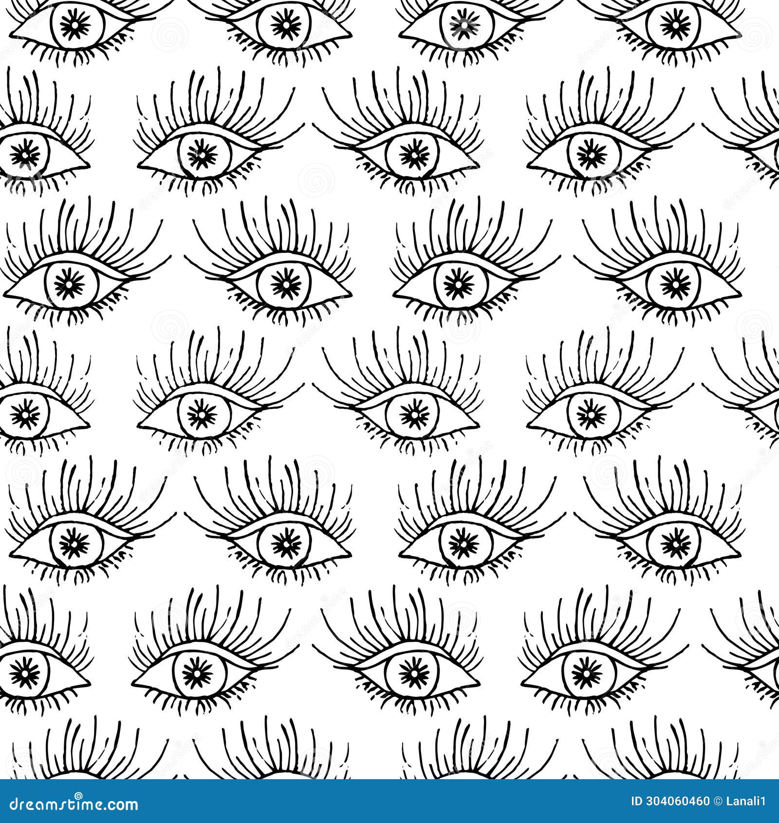 Gaze. Eyes with Eyelashes, Iris, Pupil. Seamless Vector Pattern. Doodle ...