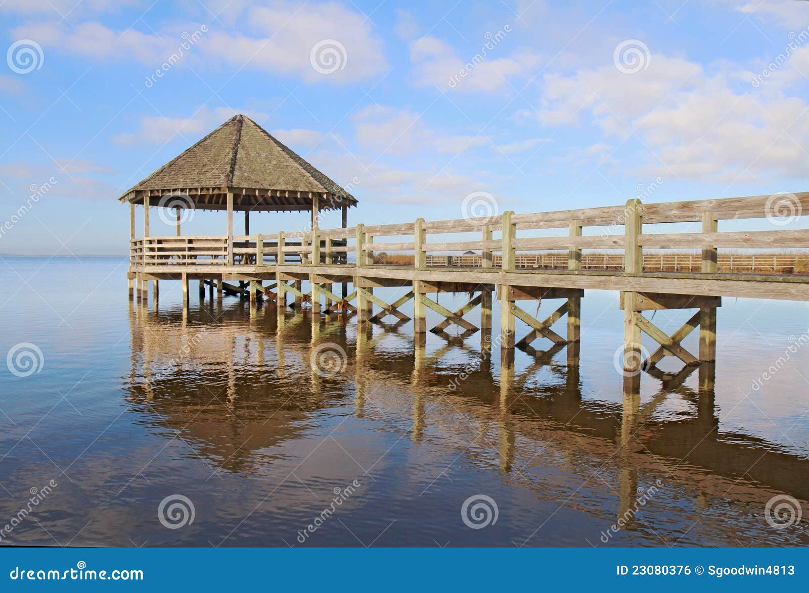Gazebo, Dock, Blue Sky and Clouds Stock Photo - Image of clouds, banks ...
