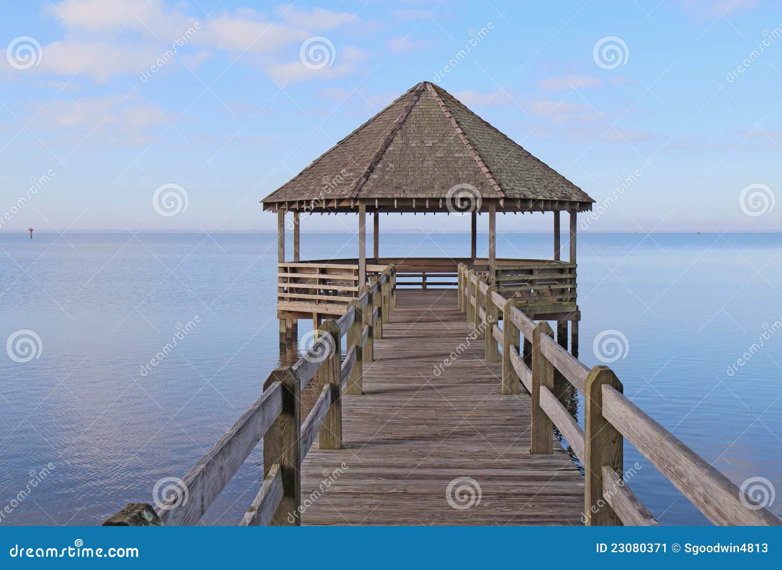 Gazebo and Dock Over Calm Sound Waters Stock Image - Image of ocean ...