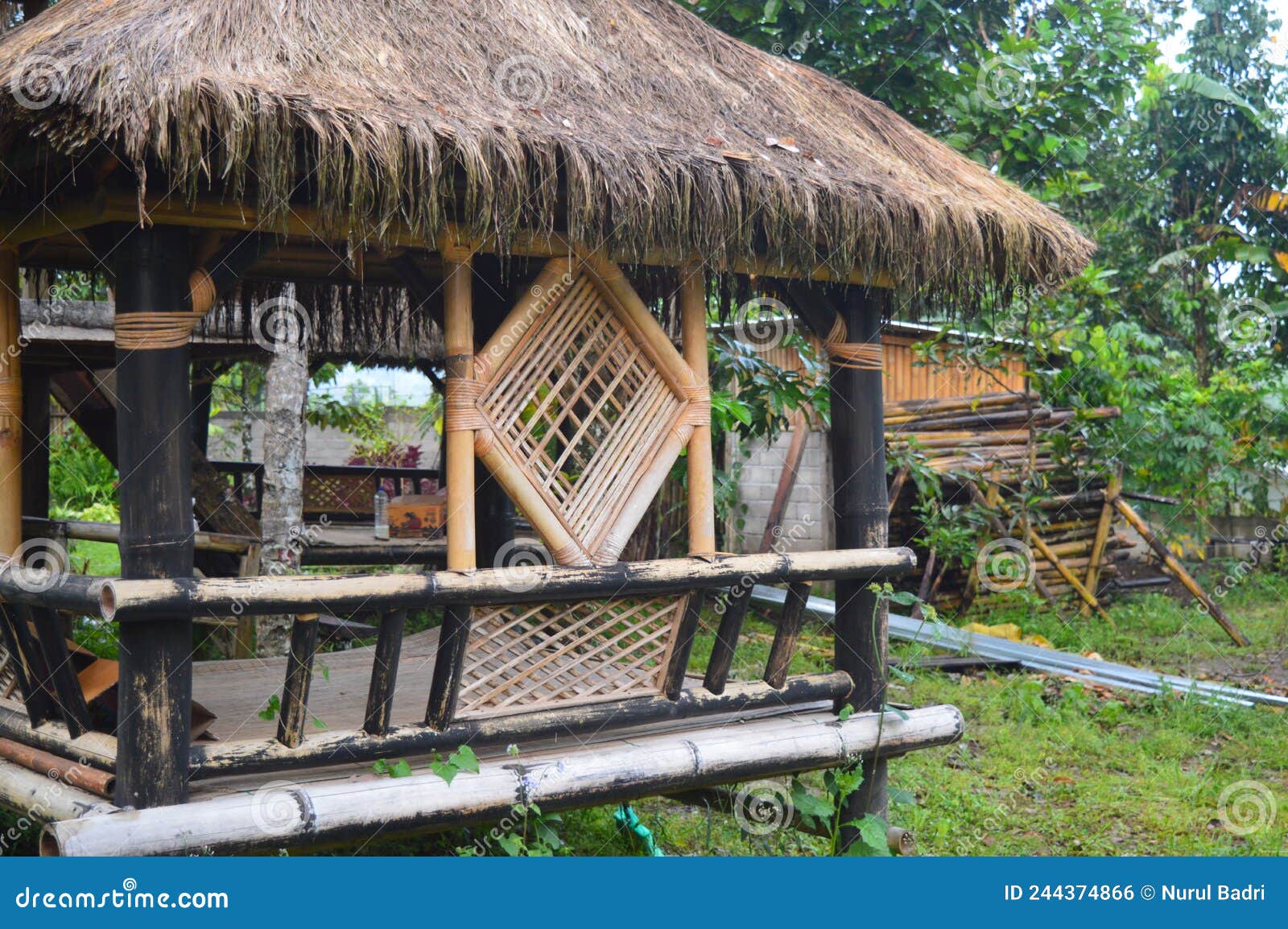 A Gazebo or Hut Made of Bamboo with Thatched Roof Stock Photo - Image ...