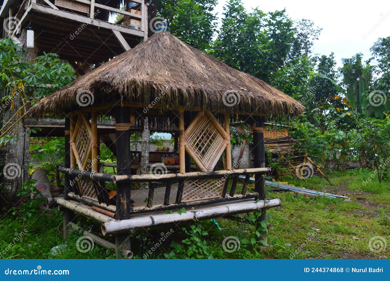 A Gazebo or Hut Made of Bamboo with Thatched Roof Stock Photo - Image ...