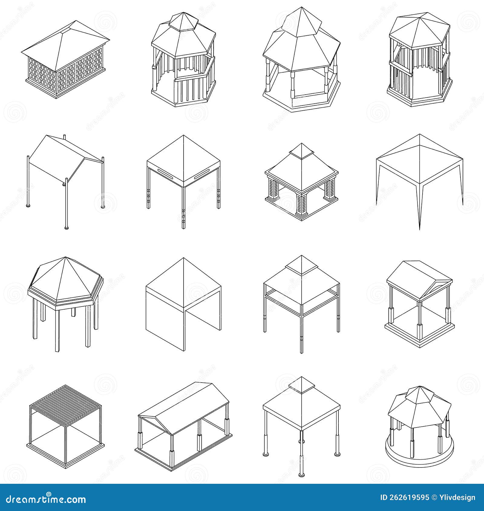 Gazebo Icons Set Vector Outline Stock Vector - Illustration of outline ...