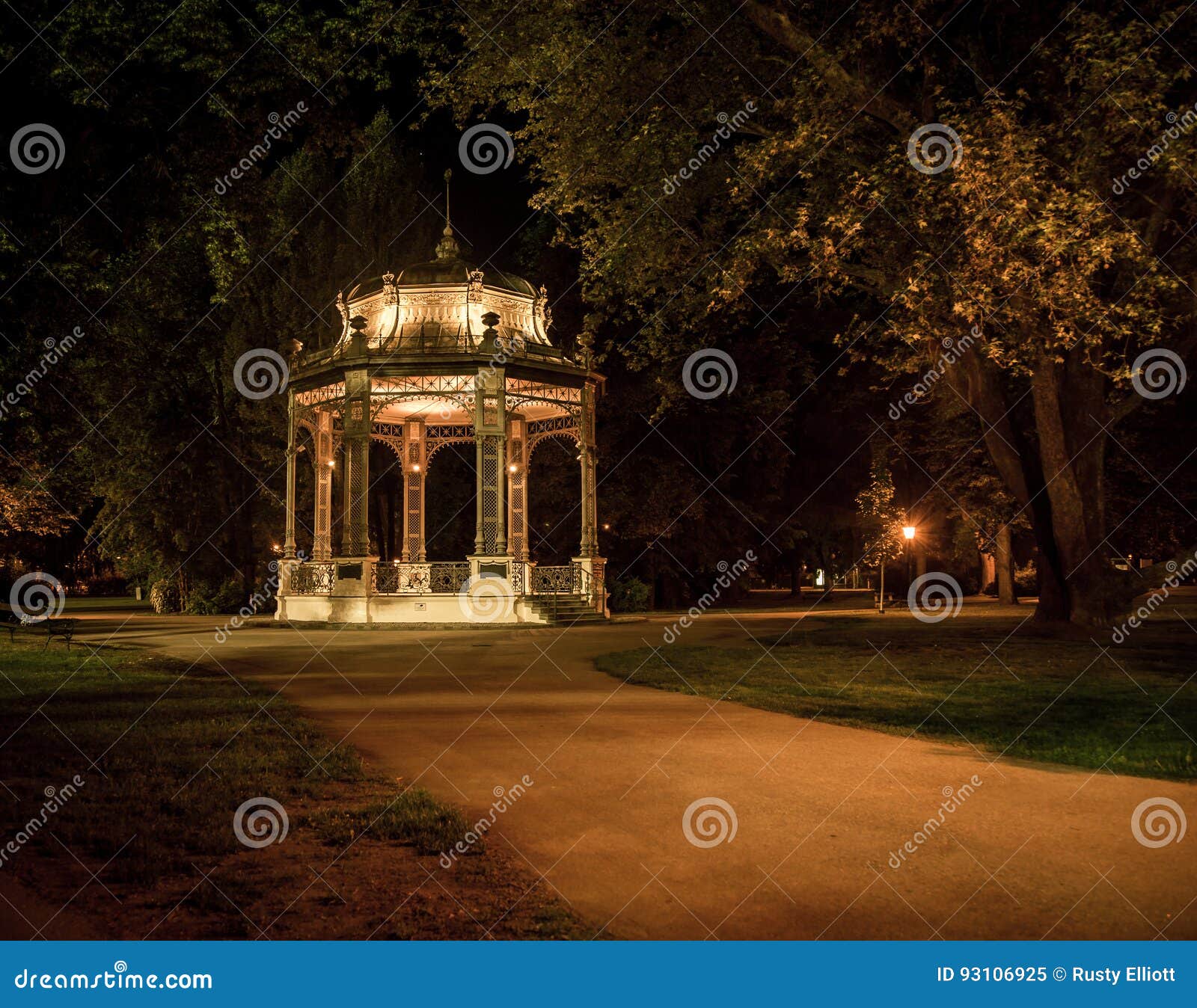 Gazebo in a park at night stock image. Image of tranquil - 93106925