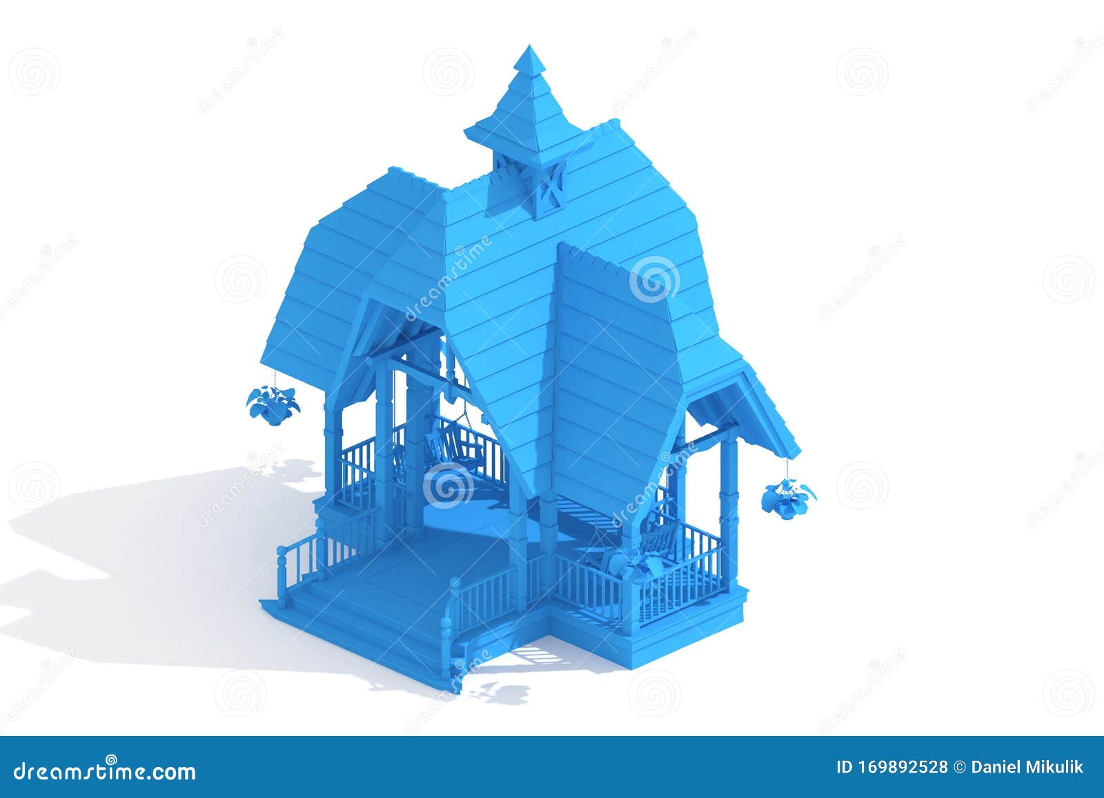 Gazebo Rendered in Isometric on White Background. Stock Illustration ...