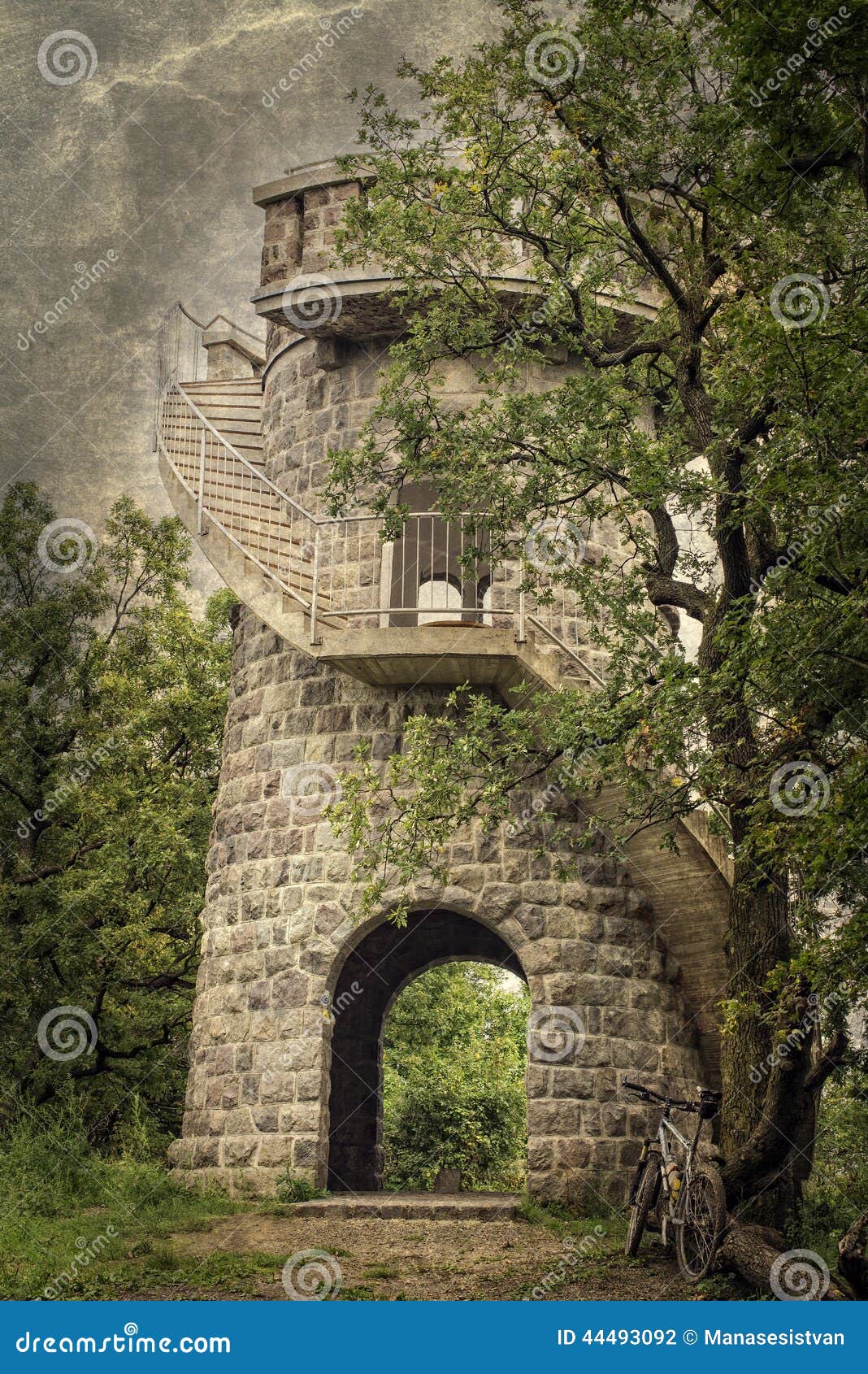 Gazebo tower in a forest stock photo. Image of grungy - 44493092