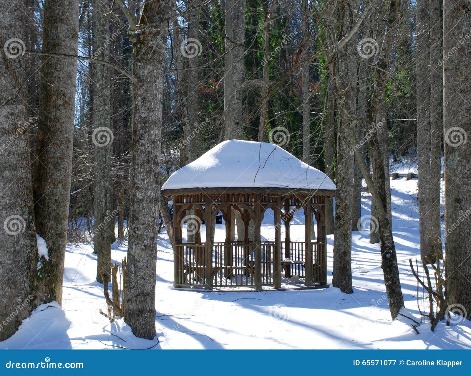 Gazebo in Winter Forest stock image. Image of barn, wooden - 65571077