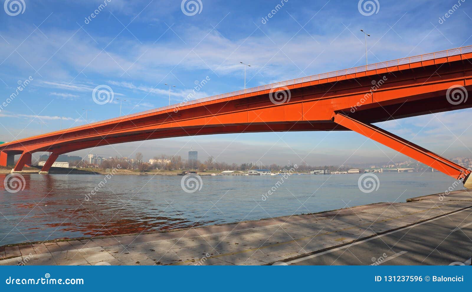Gazela Bridge in Belgrade stock photo. Image of orange - 131237596