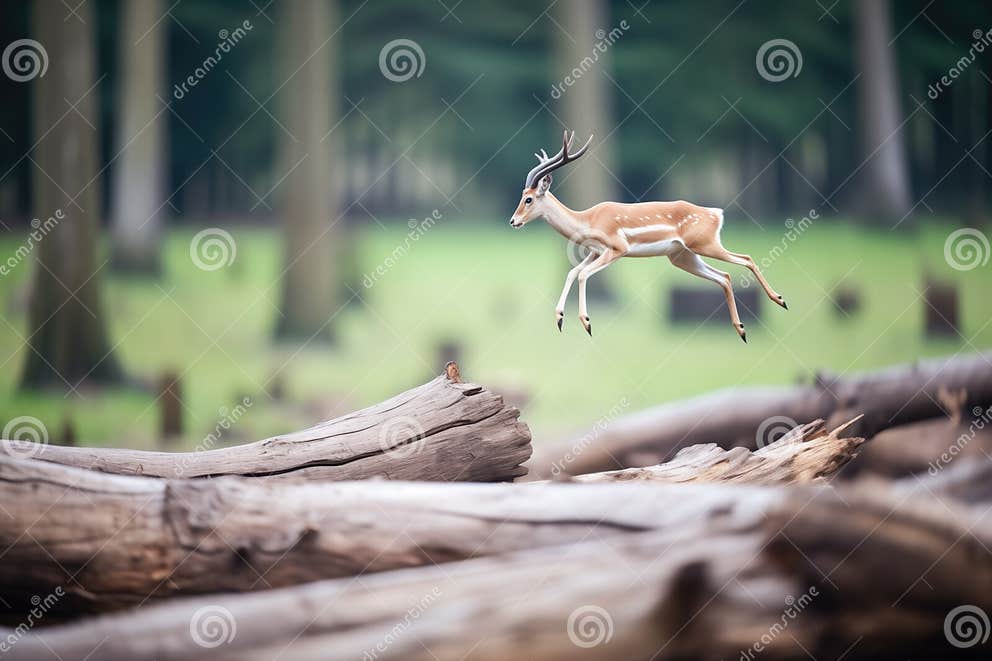 Gazelle Jumping Over Fallen Tree Trunk Stock Illustration ...