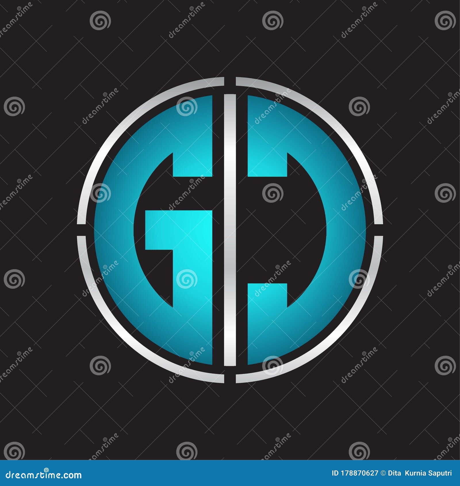 GC Logo Initial with Circle Line Cut Design Template on Blue Colors ...