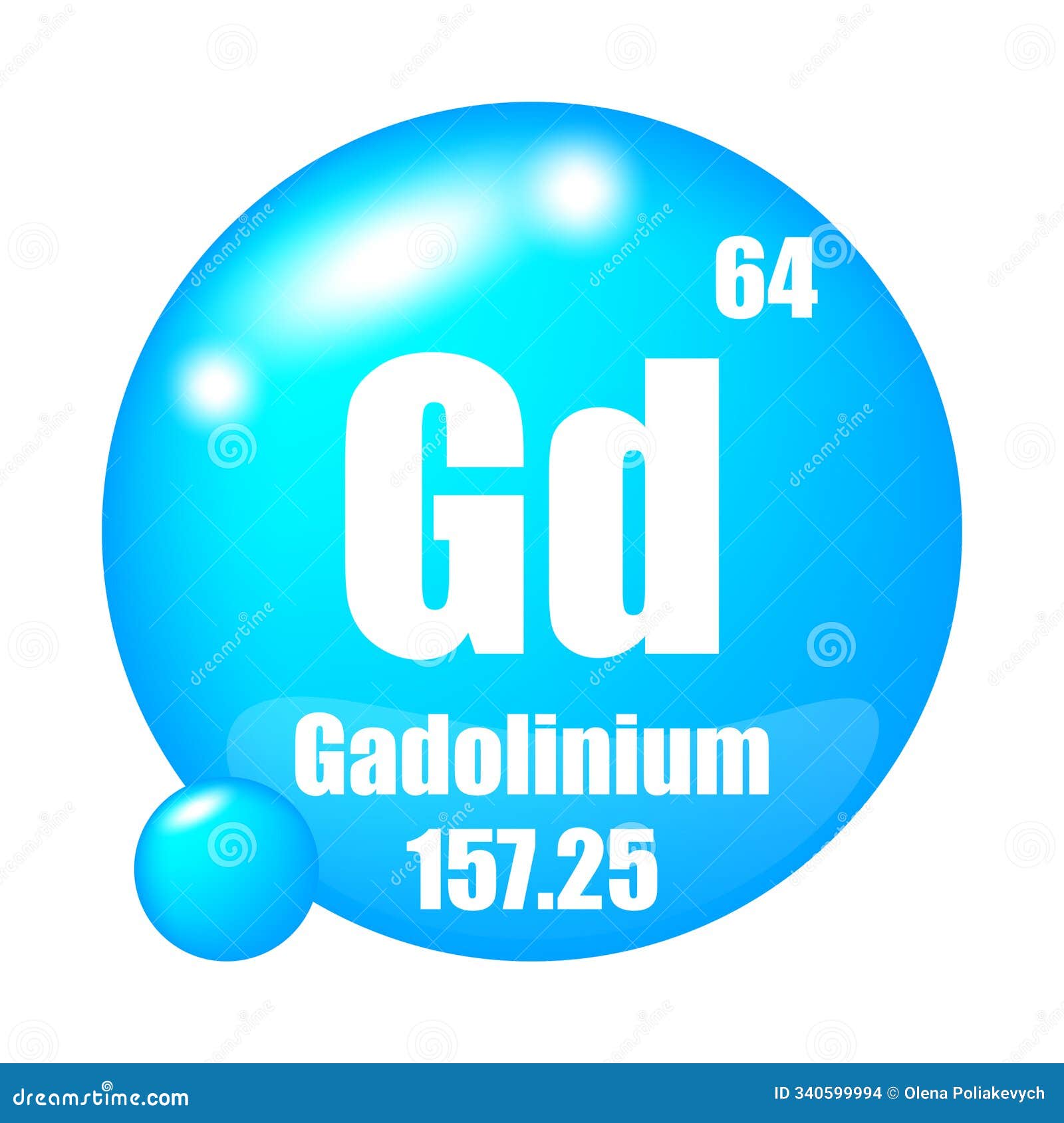 Gd Icon. Gadolinium Element. Atomic Number 64. Mass 157.25. Blue Sphere ...