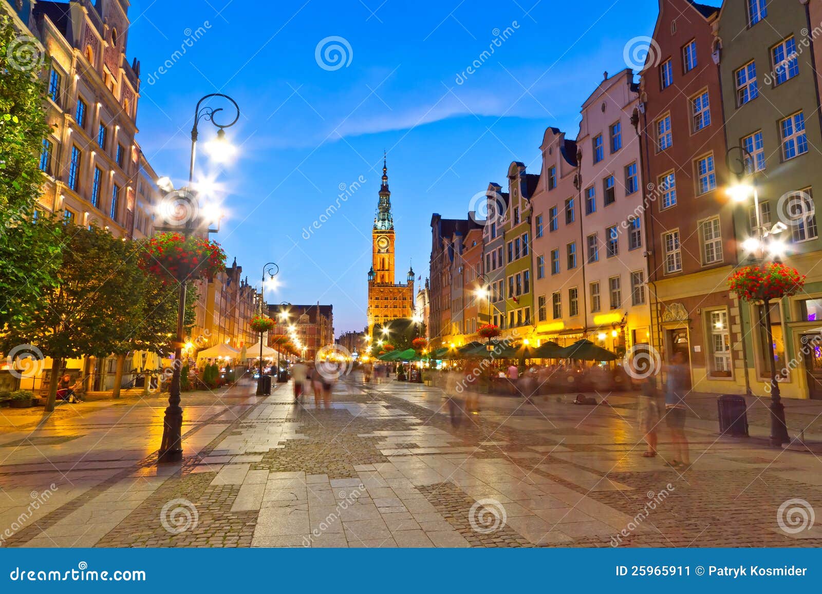 Gdansk City Riverside View On Famous Facades Of Old Medieval Houses On ...