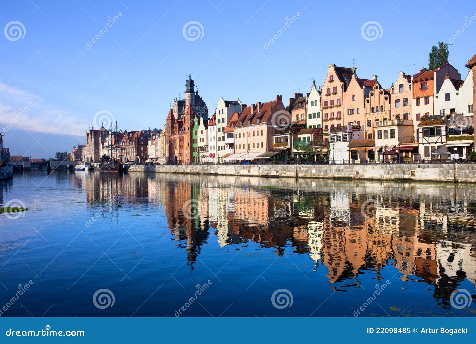 Gdansk Old Town and Motlawa River Stock Image - Image of architecture ...