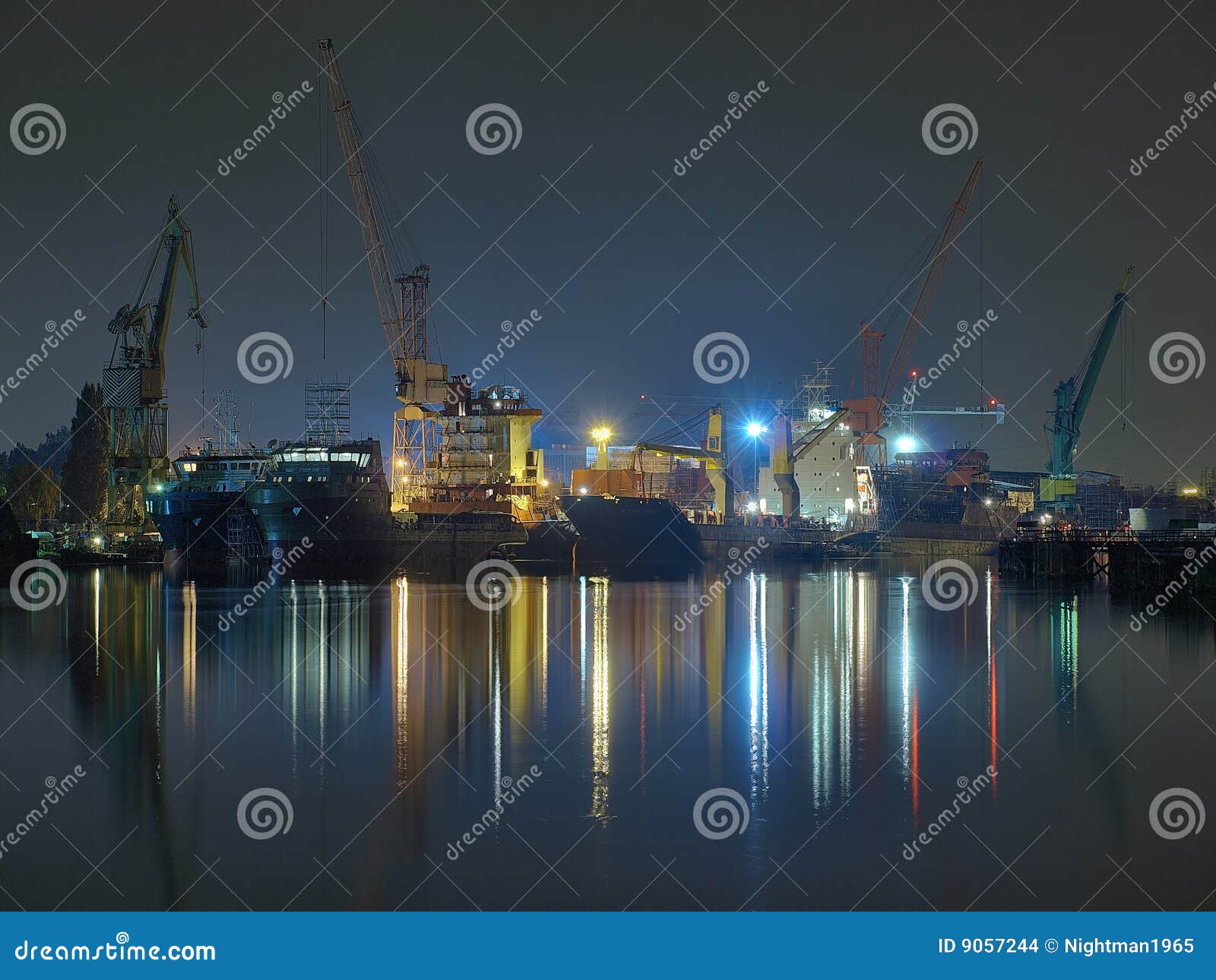 Gdansk shipyard at night stock photo. Image of boat, freighter - 9057244