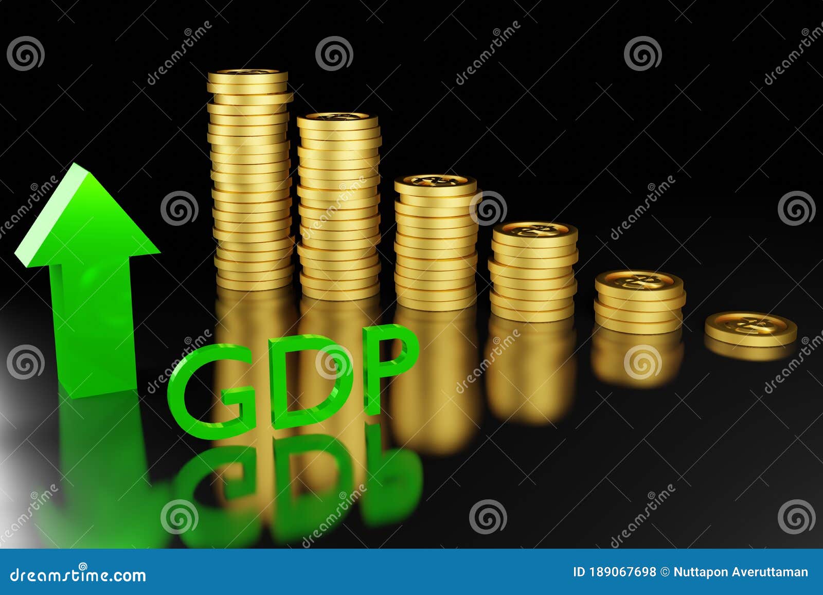 Coins, Growth Chart And Report Document Icons Set. Decreasing Graph ...