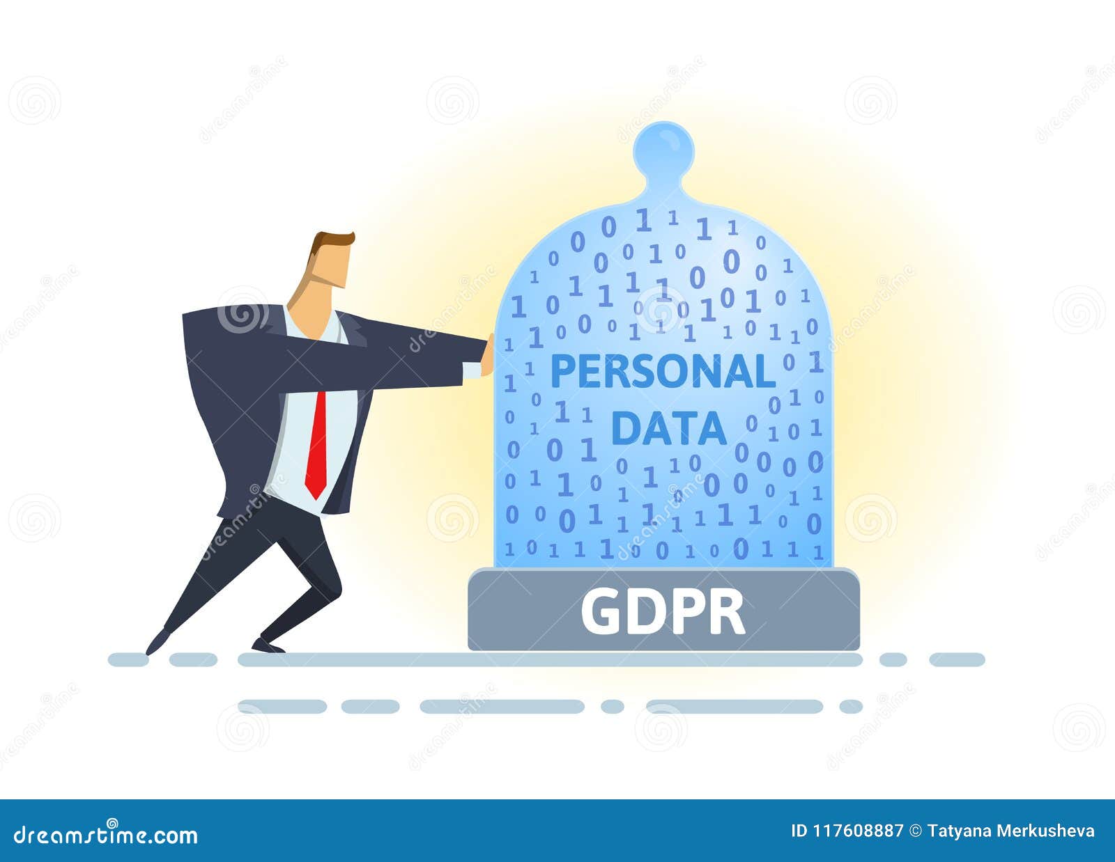 GDPR Compliance. Personal Data Security. Man Moving Glass Dome With ...
