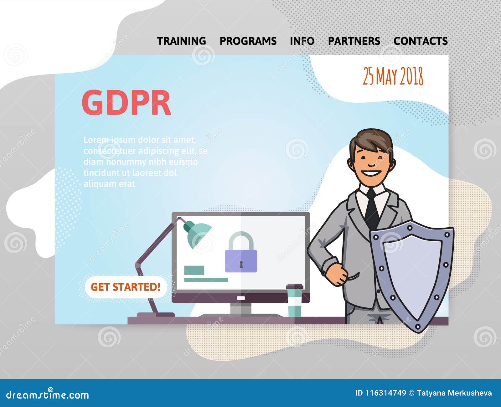 GDPR Date. General Data Protection Regulation. Man with a Shield in ...