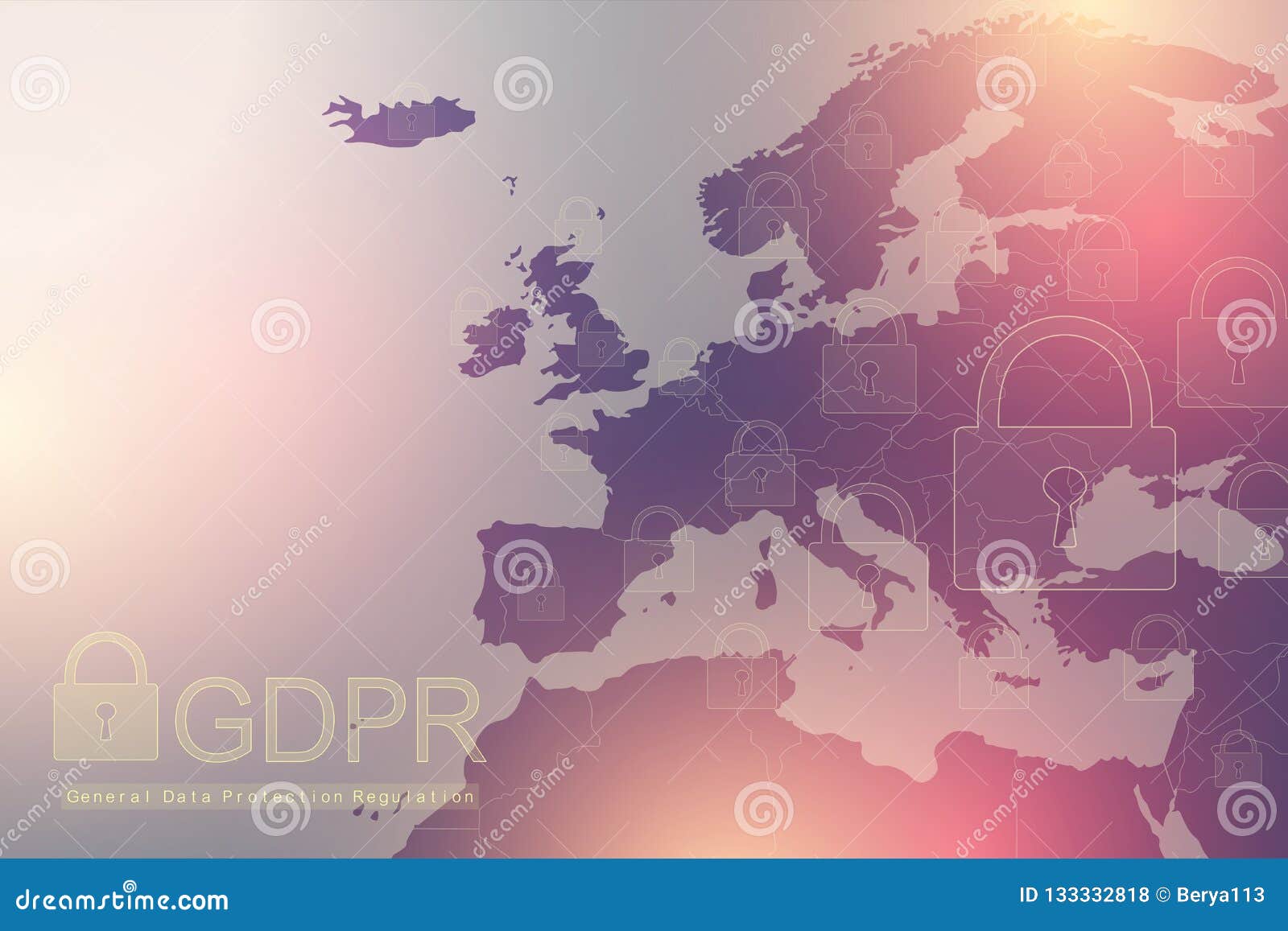 GDPR - General Data Protection Regulation. Dotted Europe Map and Flag ...