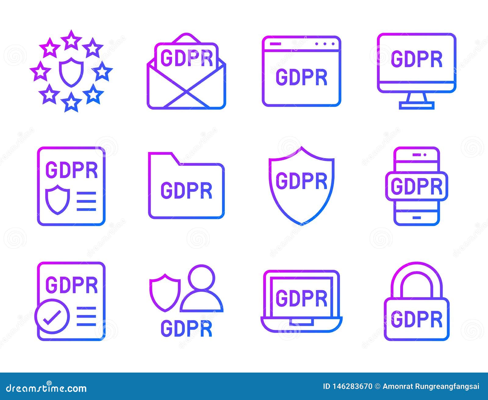 GDPR General Data Protection Regulation Icon Set, Gradient Style Stock ...