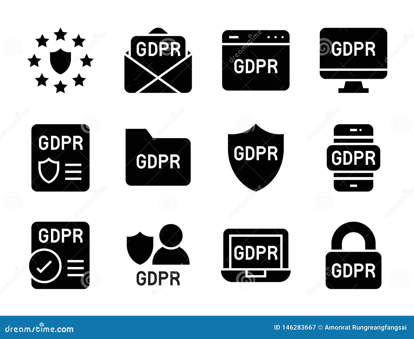 GDPR General Data Protection Regulation Icon Set, Solid Style Stock ...