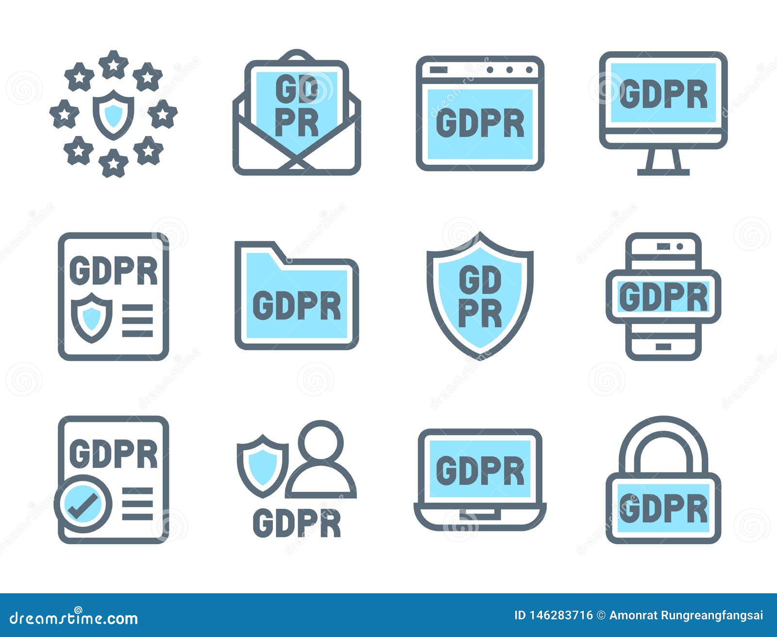 GDPR General Data Protection Regulation Icon Set, Two Tone Color Stock ...