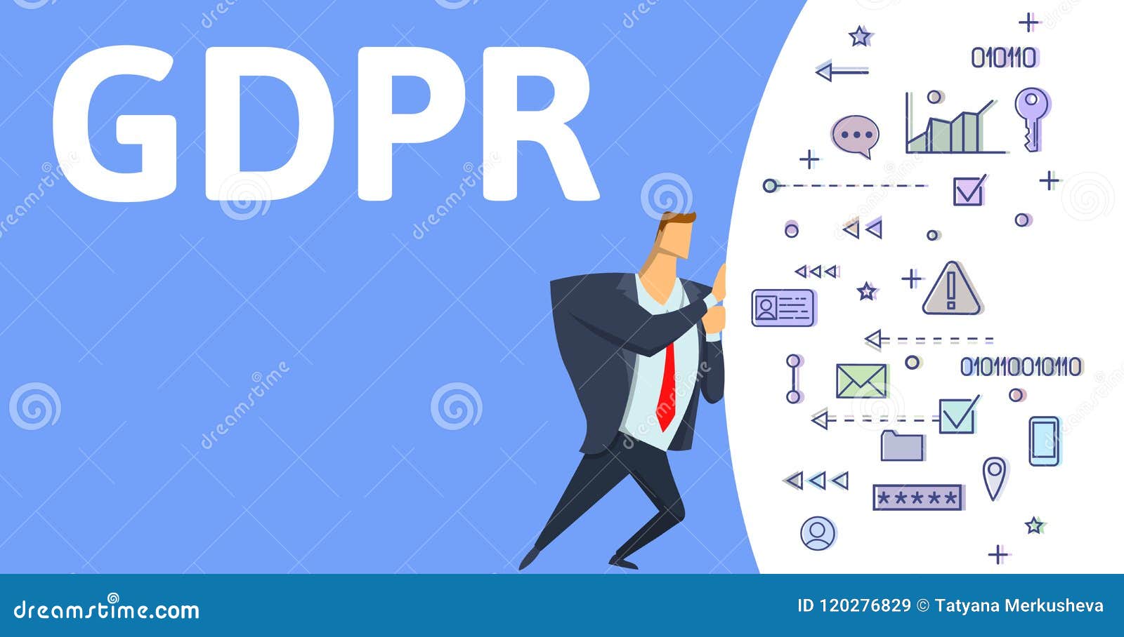 GDPR, General Data Protection Regulation. Man Pushing Cloud of Digital ...
