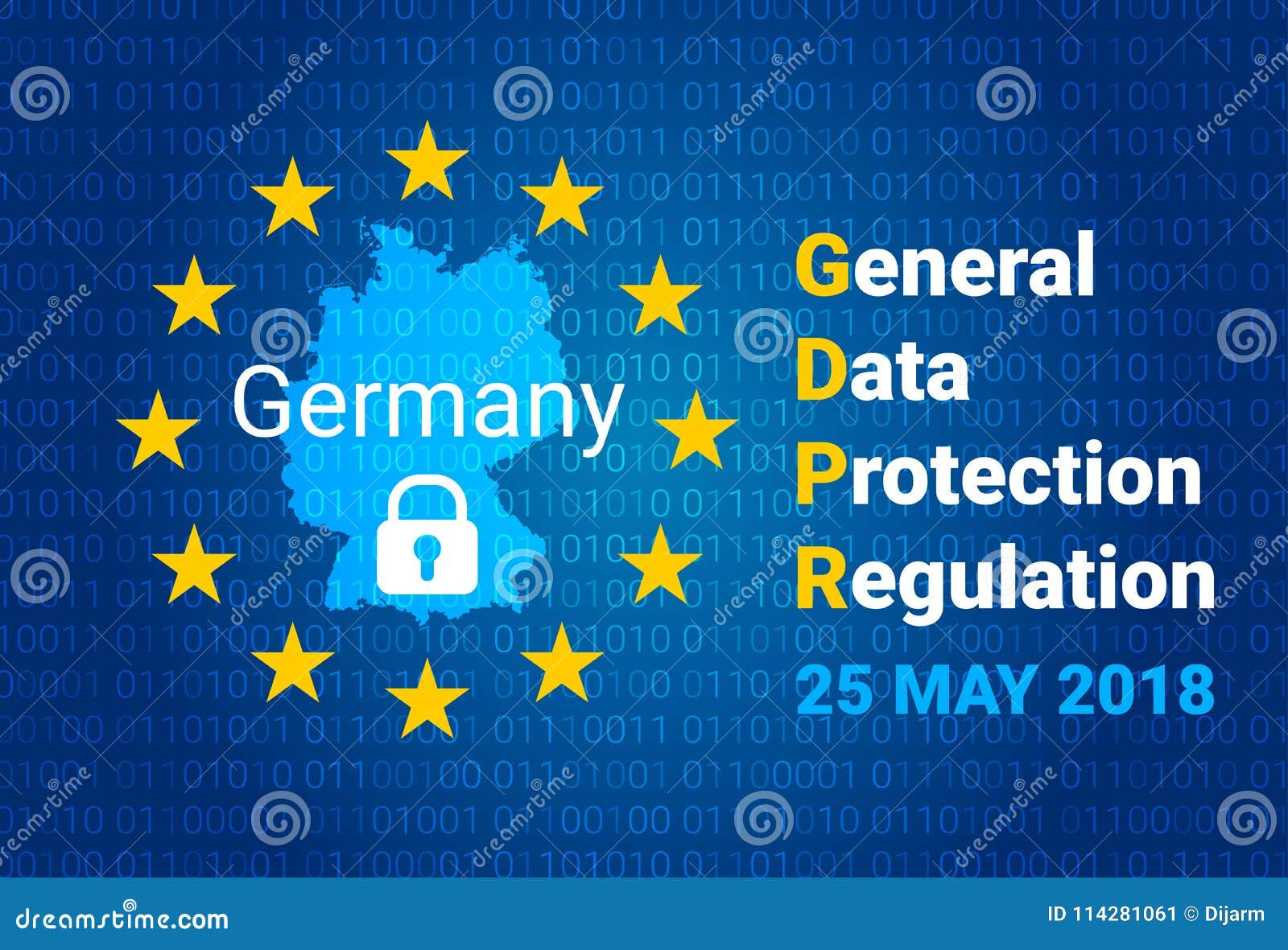 GDPR - General Data Protection Regulation. Map of Germany, EU Flag ...