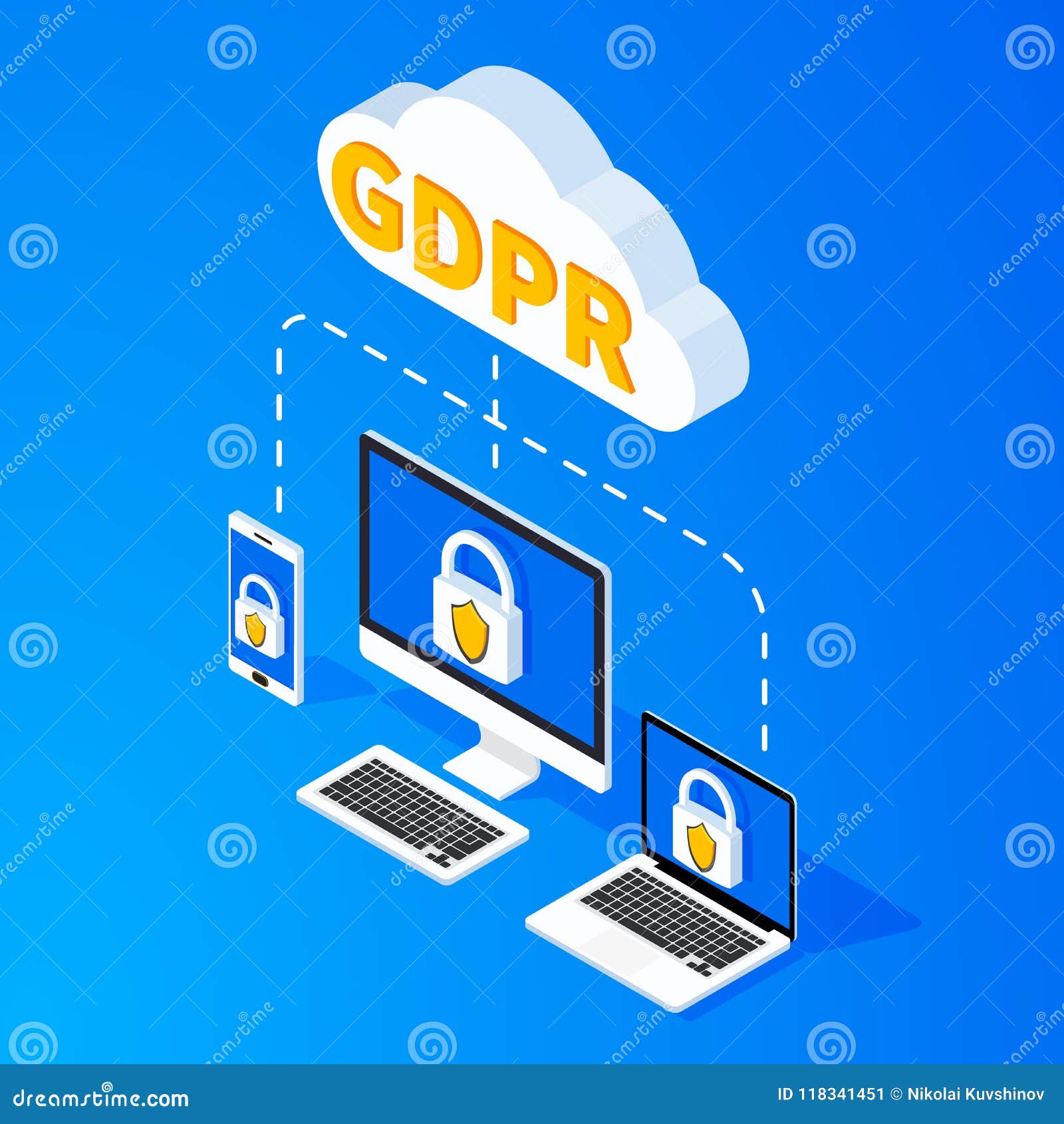 GDPR Law Isometric People Concept. Small Men Big Letters Flat 3D Like ...