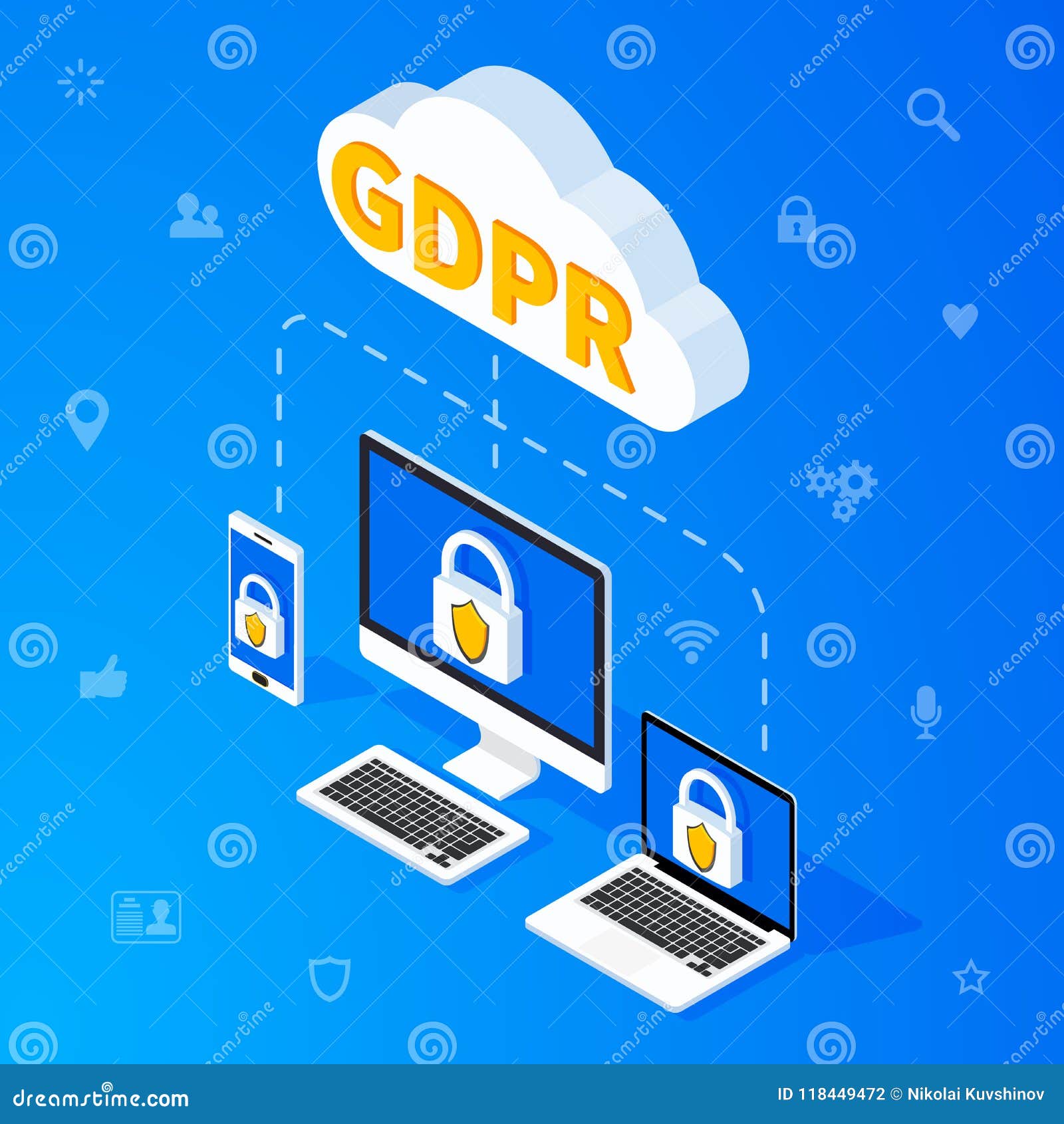 GDPR Isometric Concept. Vector Illustration Stock Vector - Illustration ...