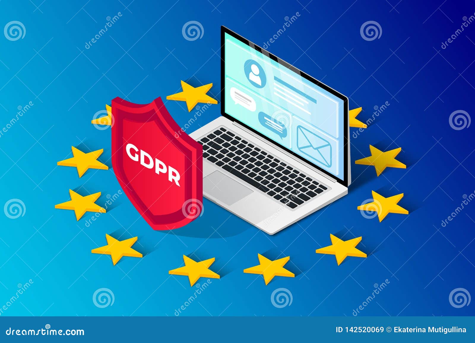 GDPR Isometric Illustration with Laptop Stock Vector - Illustration of ...
