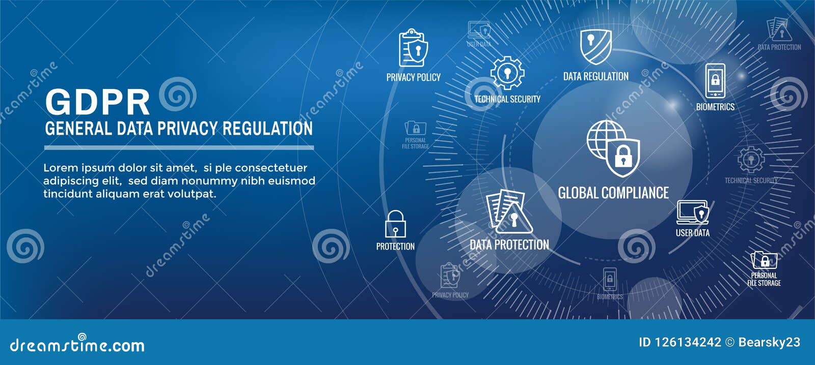 GDPR Background Vector. Padlock. Blue Matrix. Internet Regulation ...