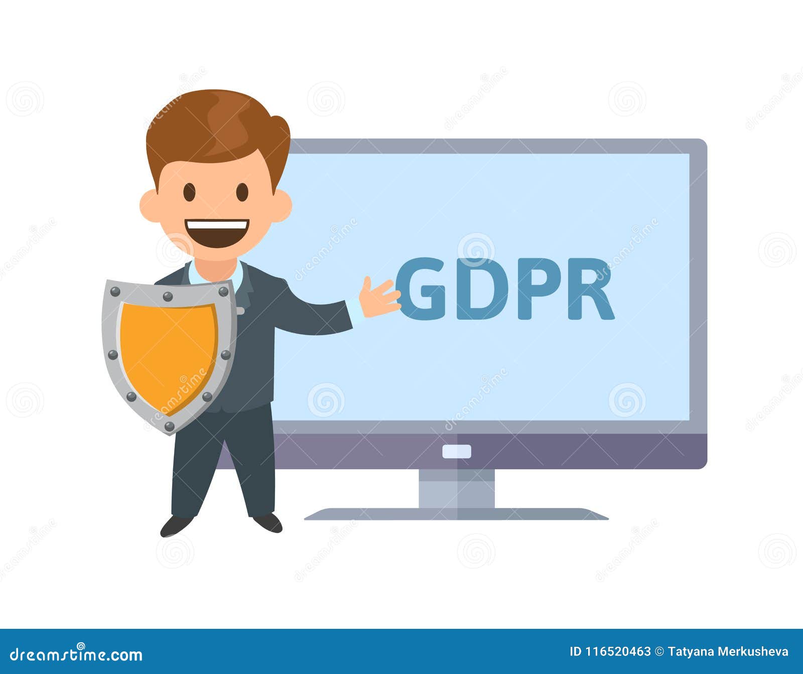 GDPR Protector. Funny Cartoon Character with a Shield in Front of the ...