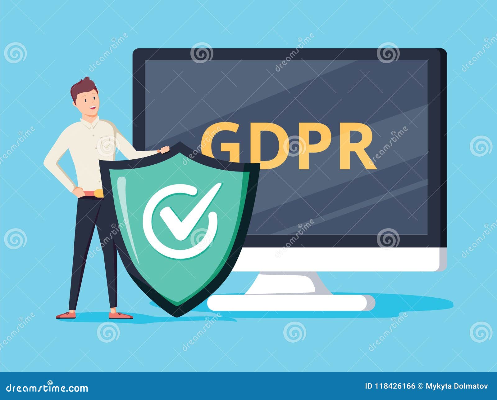 GDPR Protector. Smiling Cartoon Character with a Shield in Front of the ...