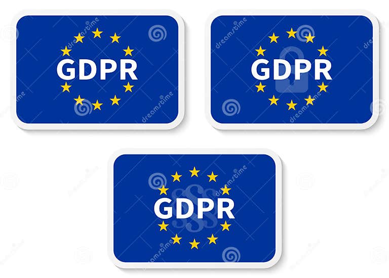 GDPR Rectangular Sticker Set with the EU Flag, the Padlock Icon and ...