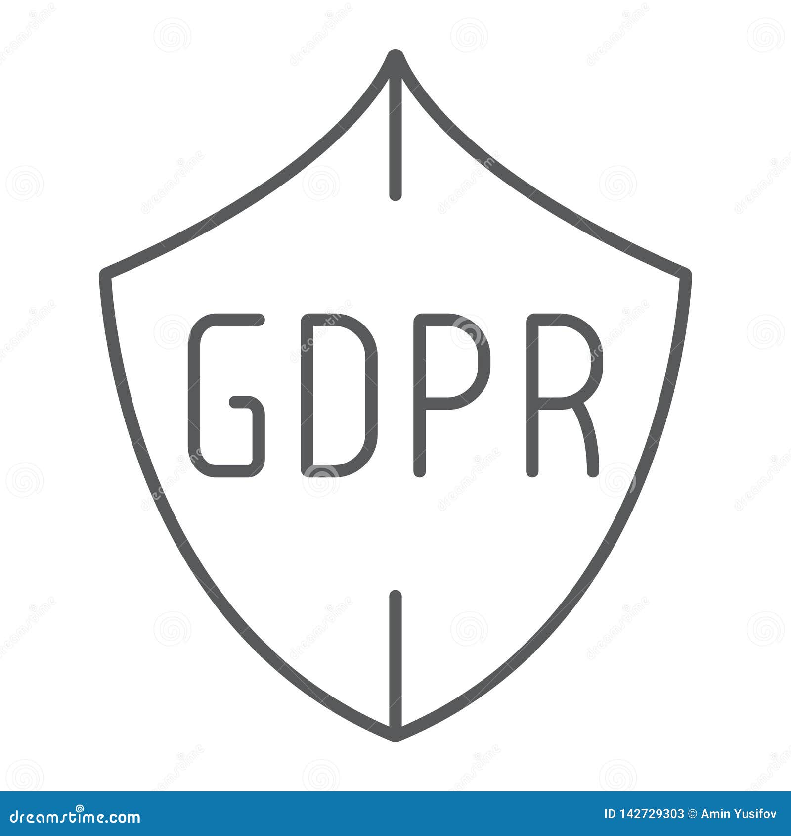GDPR Shield Thin Line Icon, Privacy and Protect, Safety Sign, Vector ...
