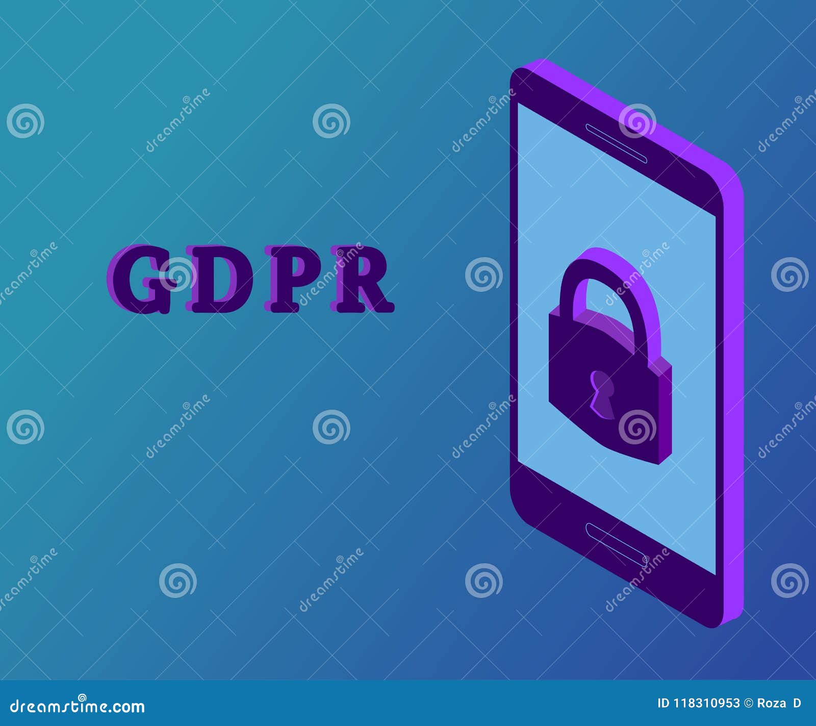 GDPR, smartphone, lock 2 stock vector. Illustration of lock - 118310953