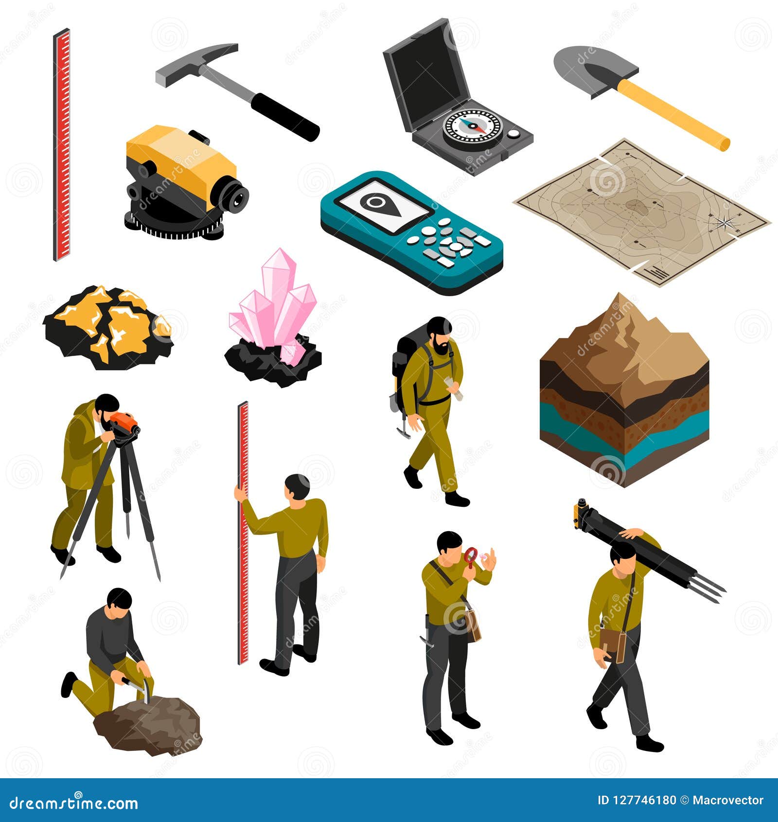 Geólogo Isometric Set ilustração do vetor. Ilustração de campo - 127746180