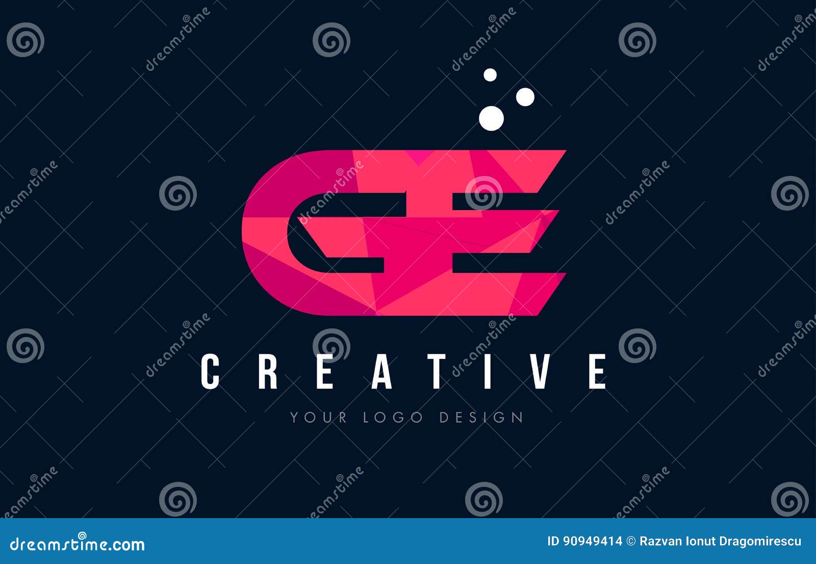 GE G E Letter Logo with Purple Low Poly Pink Triangles Concept Stock ...