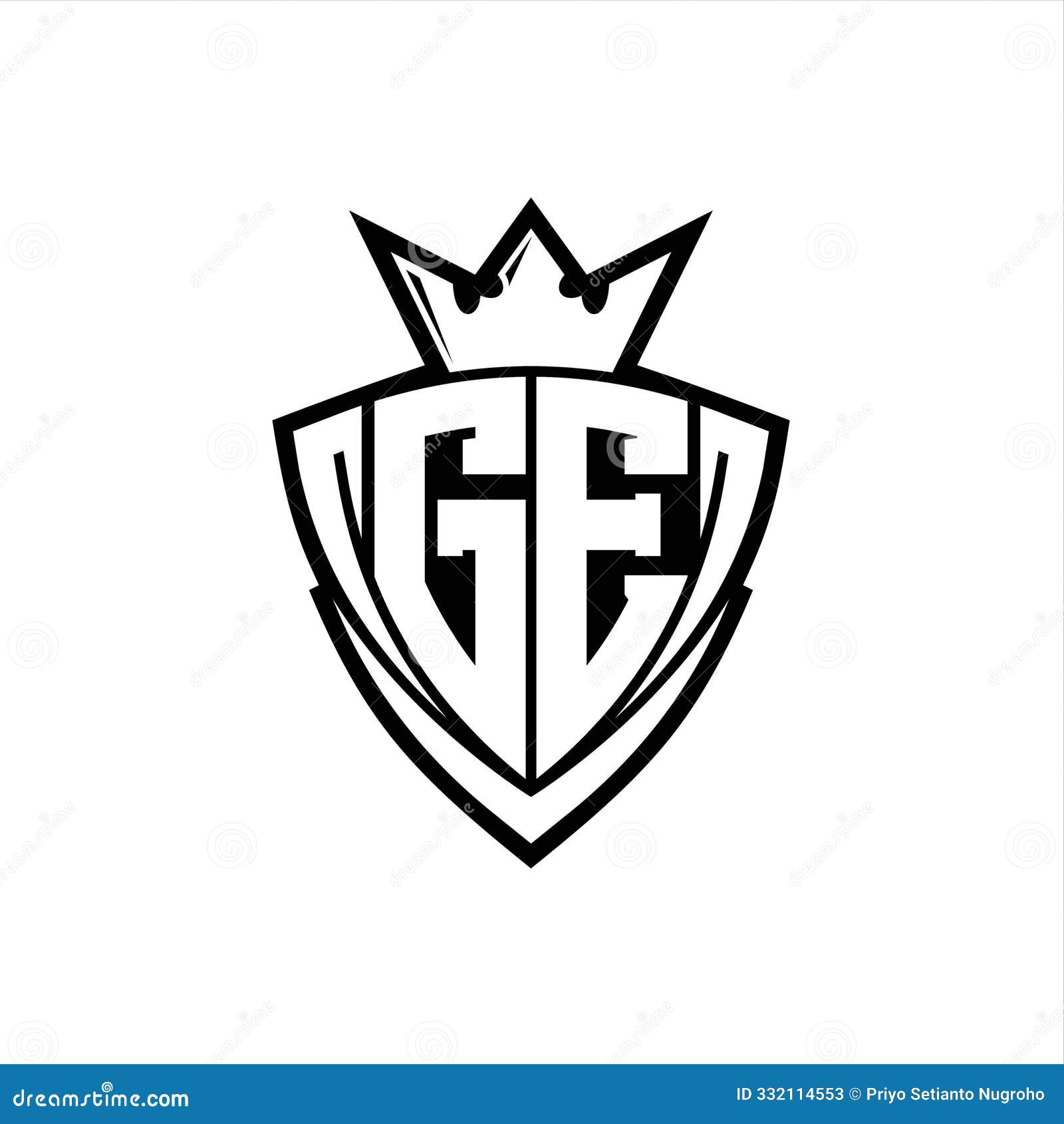 GE Letter Logo With Sharp Triangle Shield Shape With Crown Inside White ...