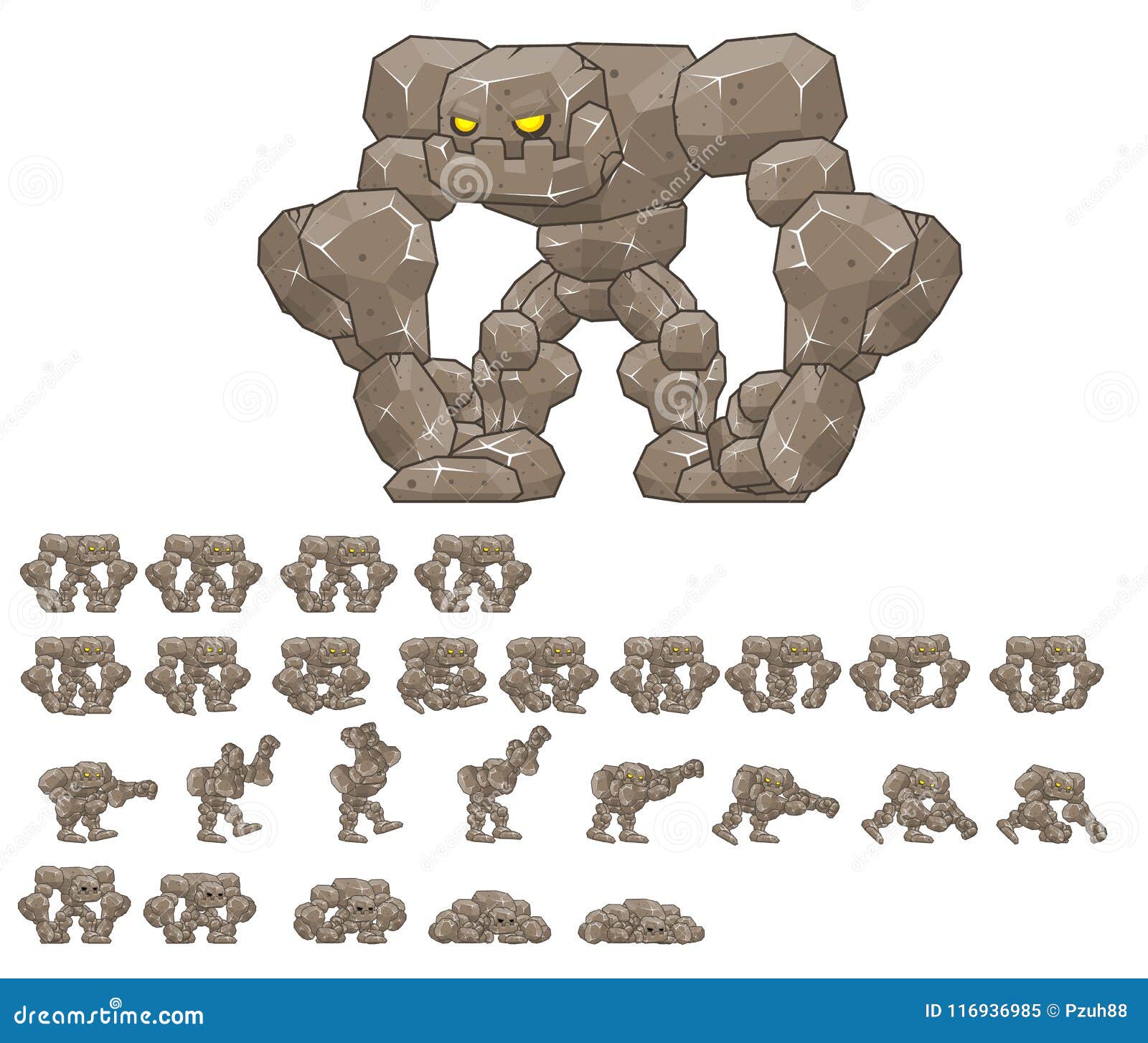 Geanimeerd Groot Golem-Karakter Sprites Vector Illustratie ...