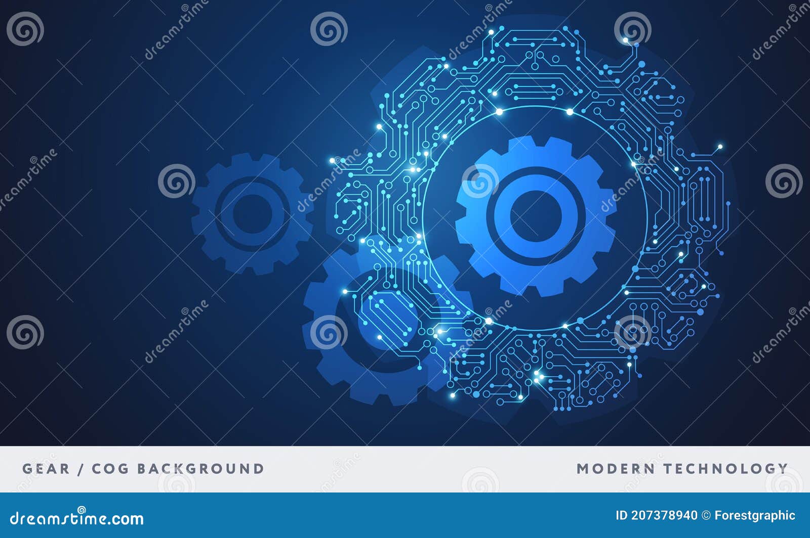 Gear Abstract Technology Background Blue - Circuit Board Cog Shape ...