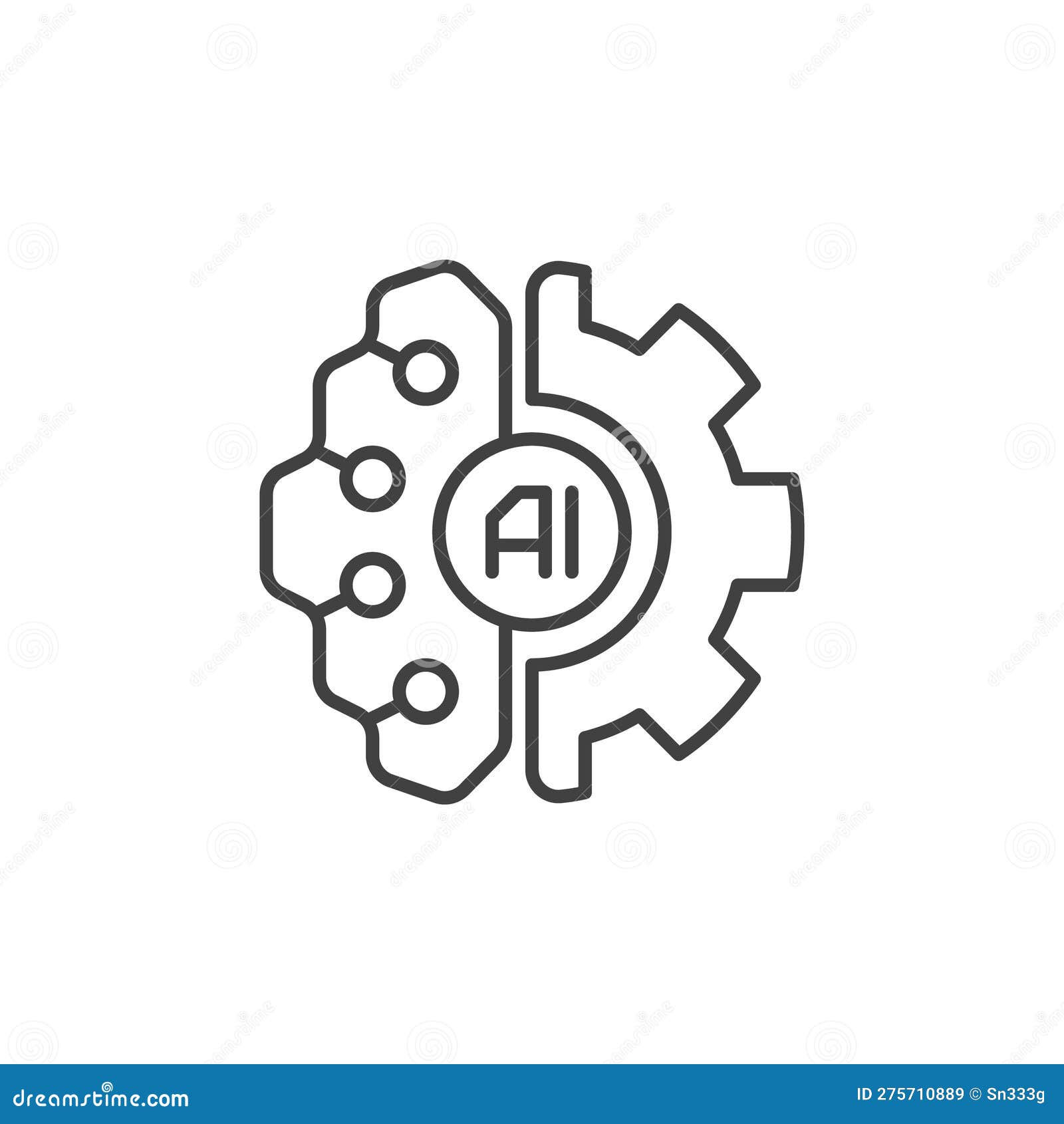 Gear with AI Brain Vector Artificial Intelligence Line Icon Stock ...